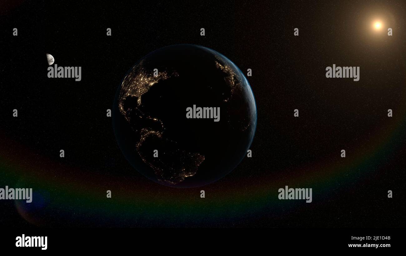 planet earth and moon in space starry background cosmic solar stars ...