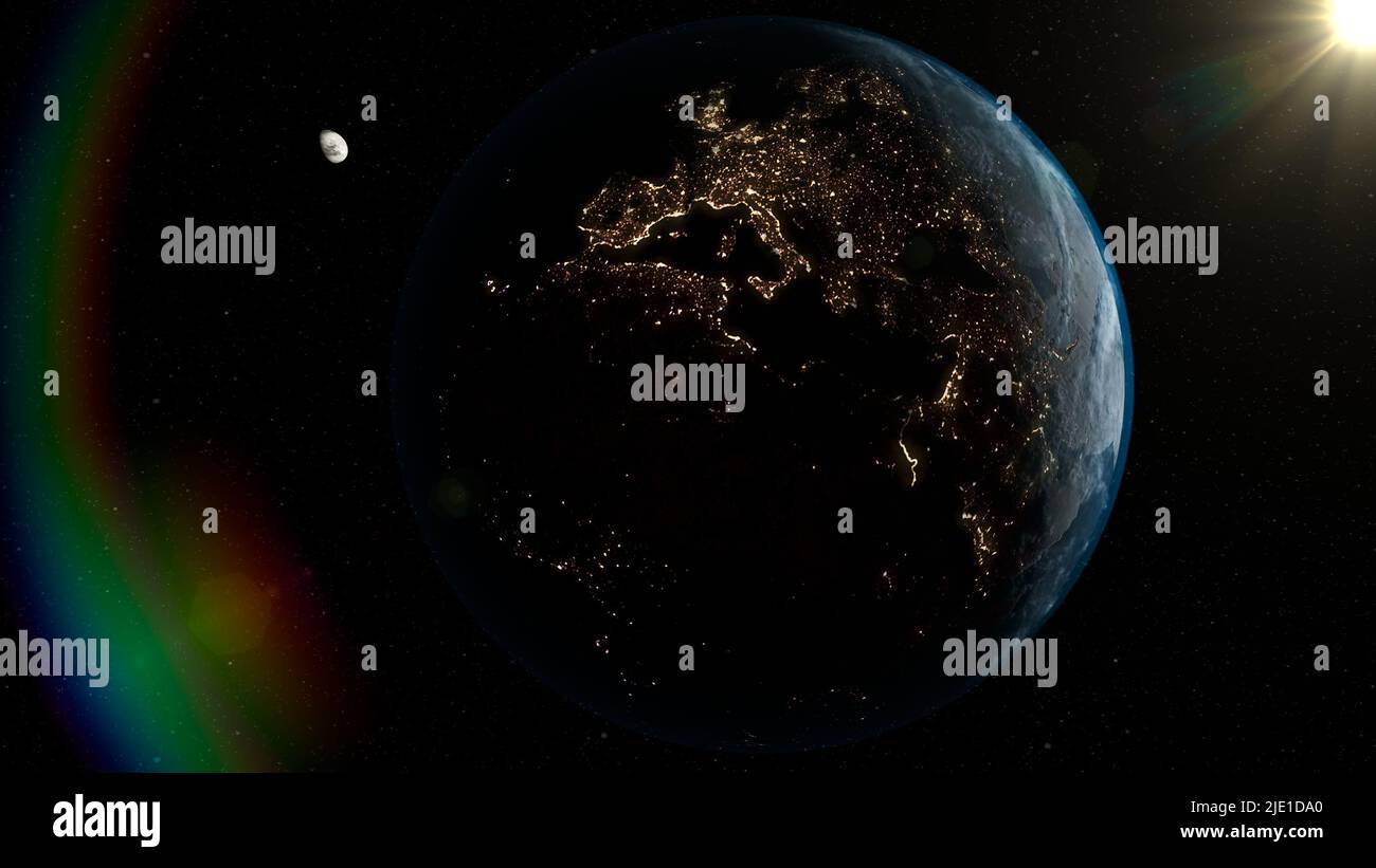 planet earth and moon in space starry background cosmic solar stars ...