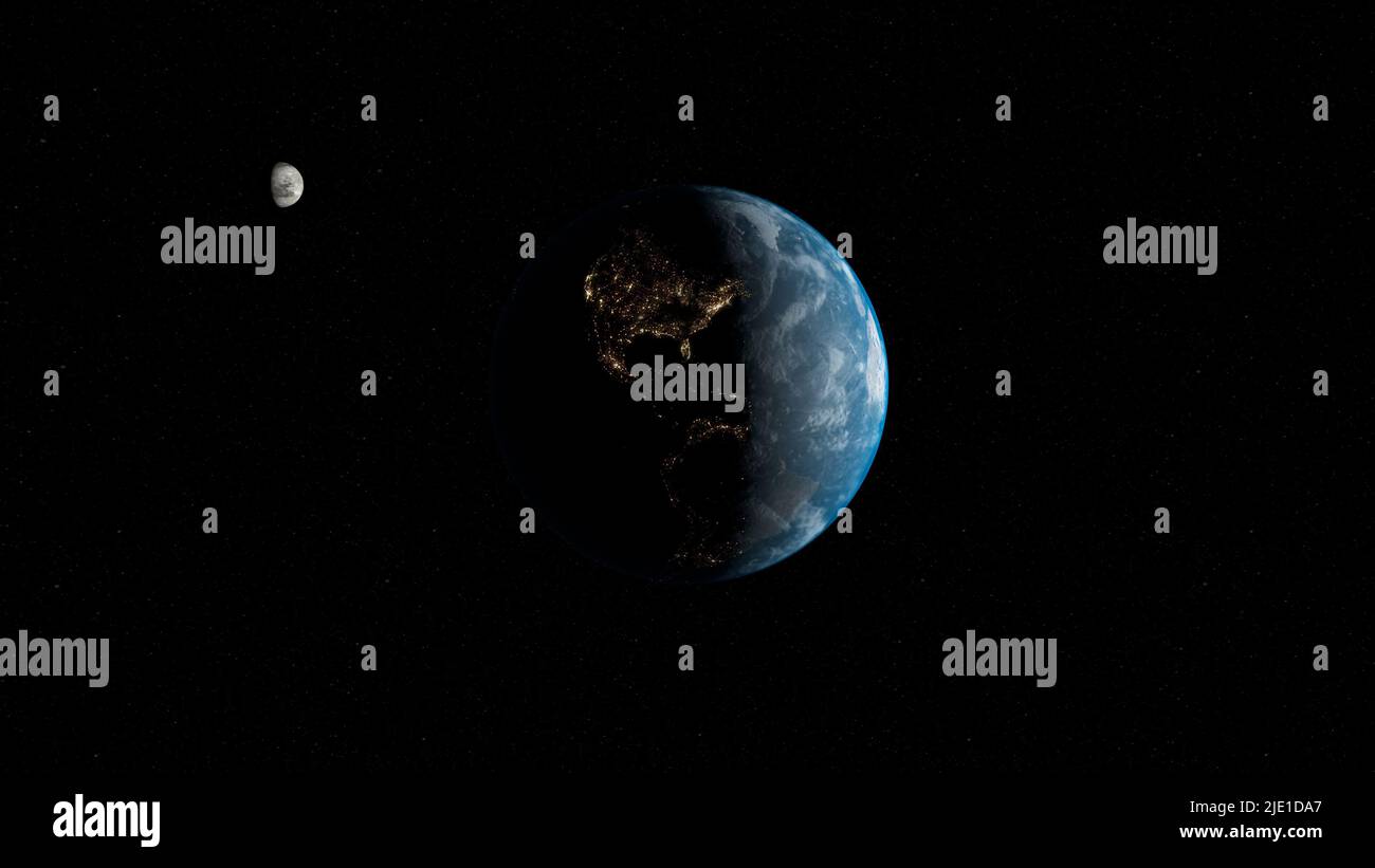 planet earth and moon in space starry background cosmic solar stars ...