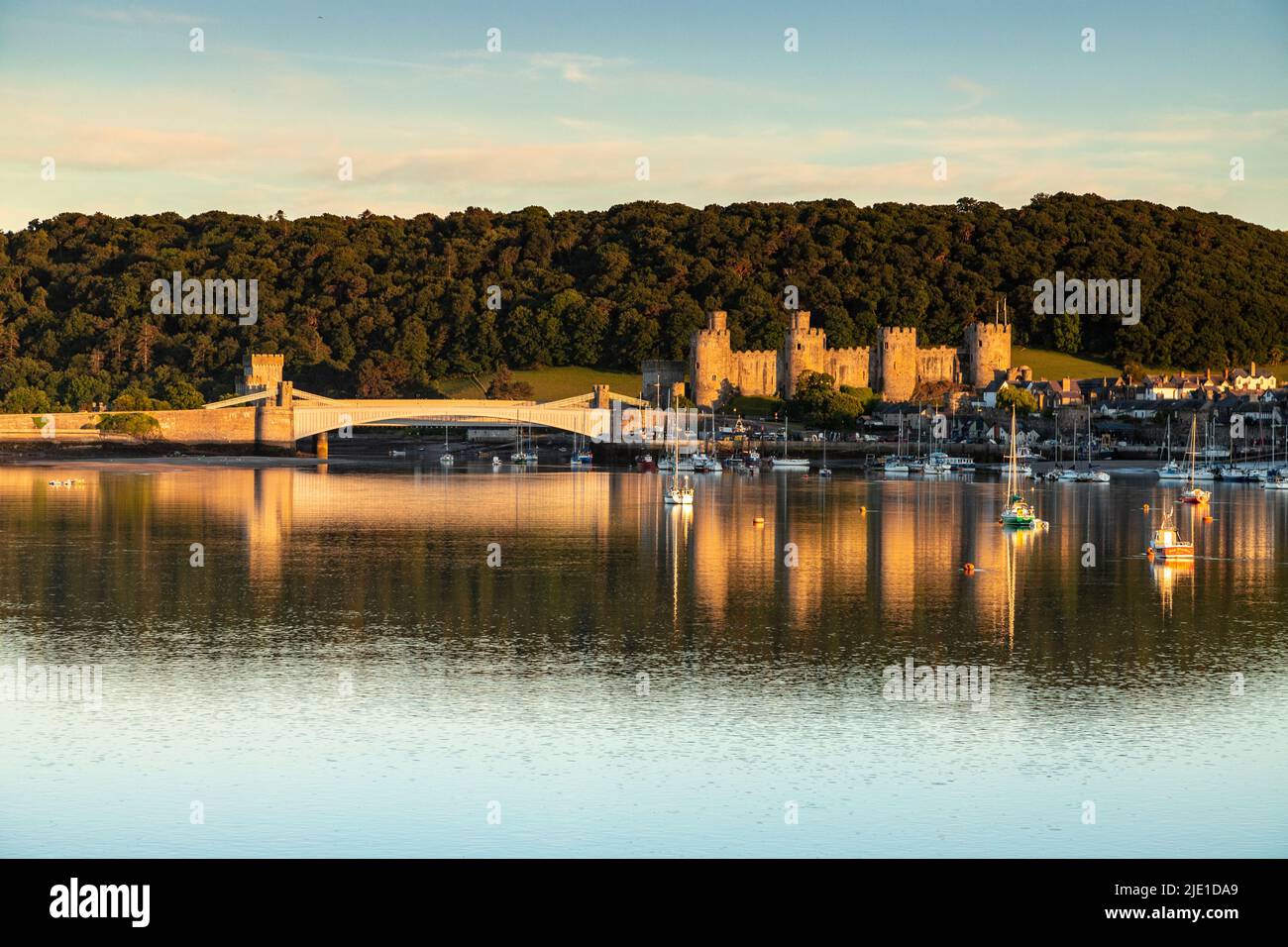 Conway castle on the river Conwy estuary, North Wales coast Stock Photo ...