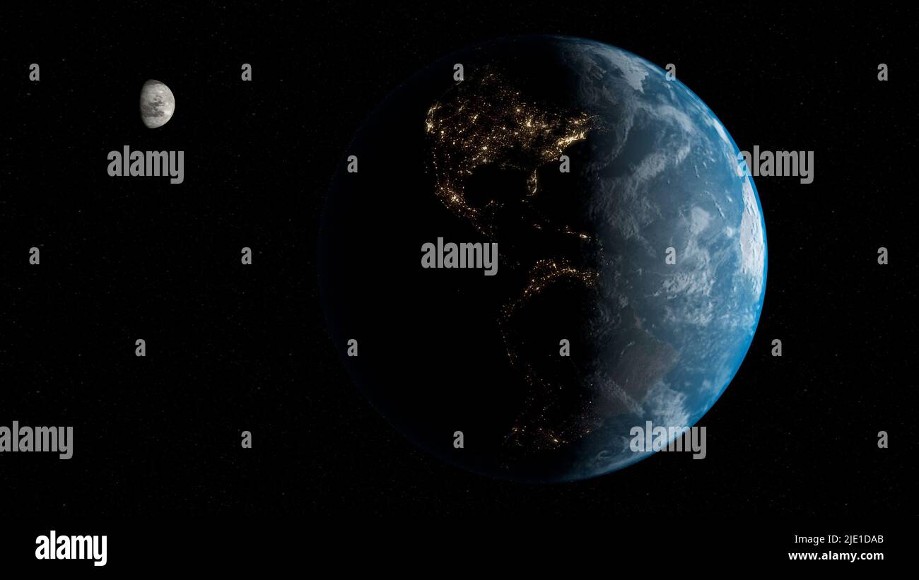 planet earth and moon in space starry background cosmic solar stars ...