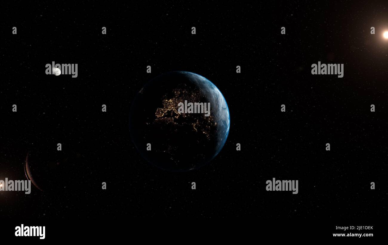 planet earth and moon in space starry background cosmic solar stars ...