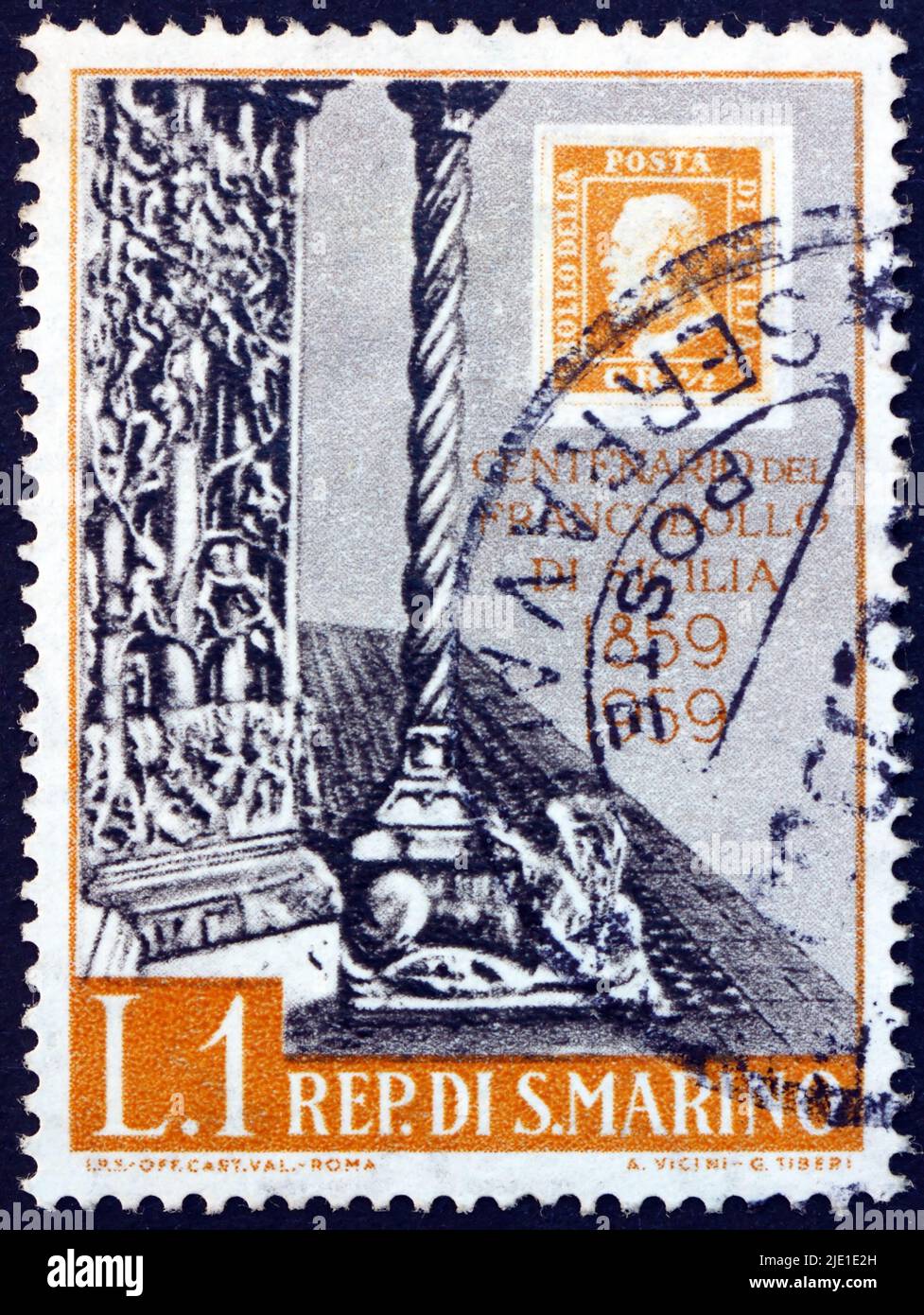 SAN MARINO - CIRCA 1959: a stamp printed in San Marino shows Messina ...