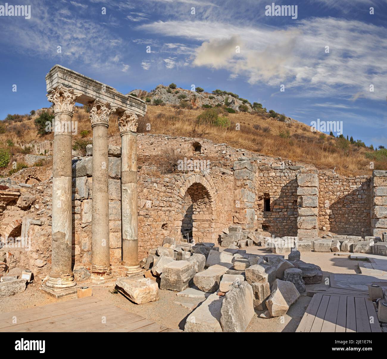 Ancient city ruins and pillars of Ephesus in Turkey in the day ...