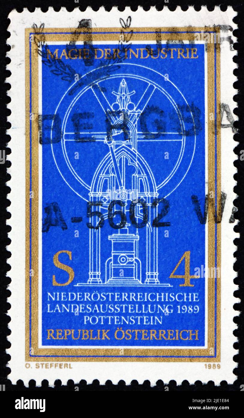 AUSTRIA - CIRCA 1989: a stamp printed in Austria shows steam engine ...