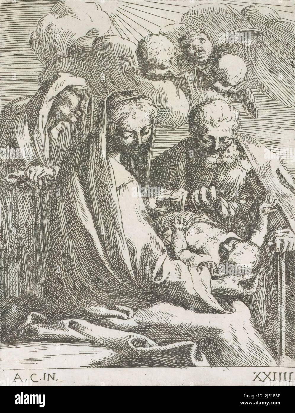 The Holy Family with Saint Anne and three angels, The Holy Family with ...