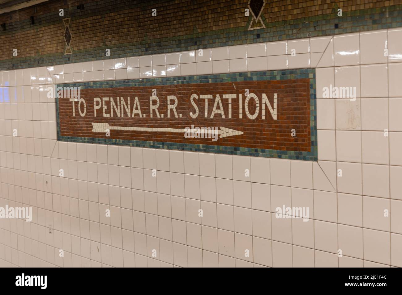 Old subway sign for Penn Station in New York Stock Photo - Alamy