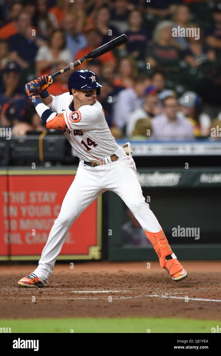 Houston Astros shortstop Mauricio Dubon (14) batting in the bottom of ...