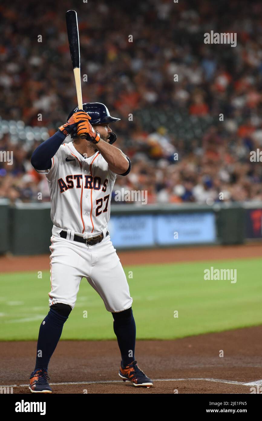 Houston Astros second baseman Jose Altuve (27) bats in the bottom of the first inning of the MLB ...