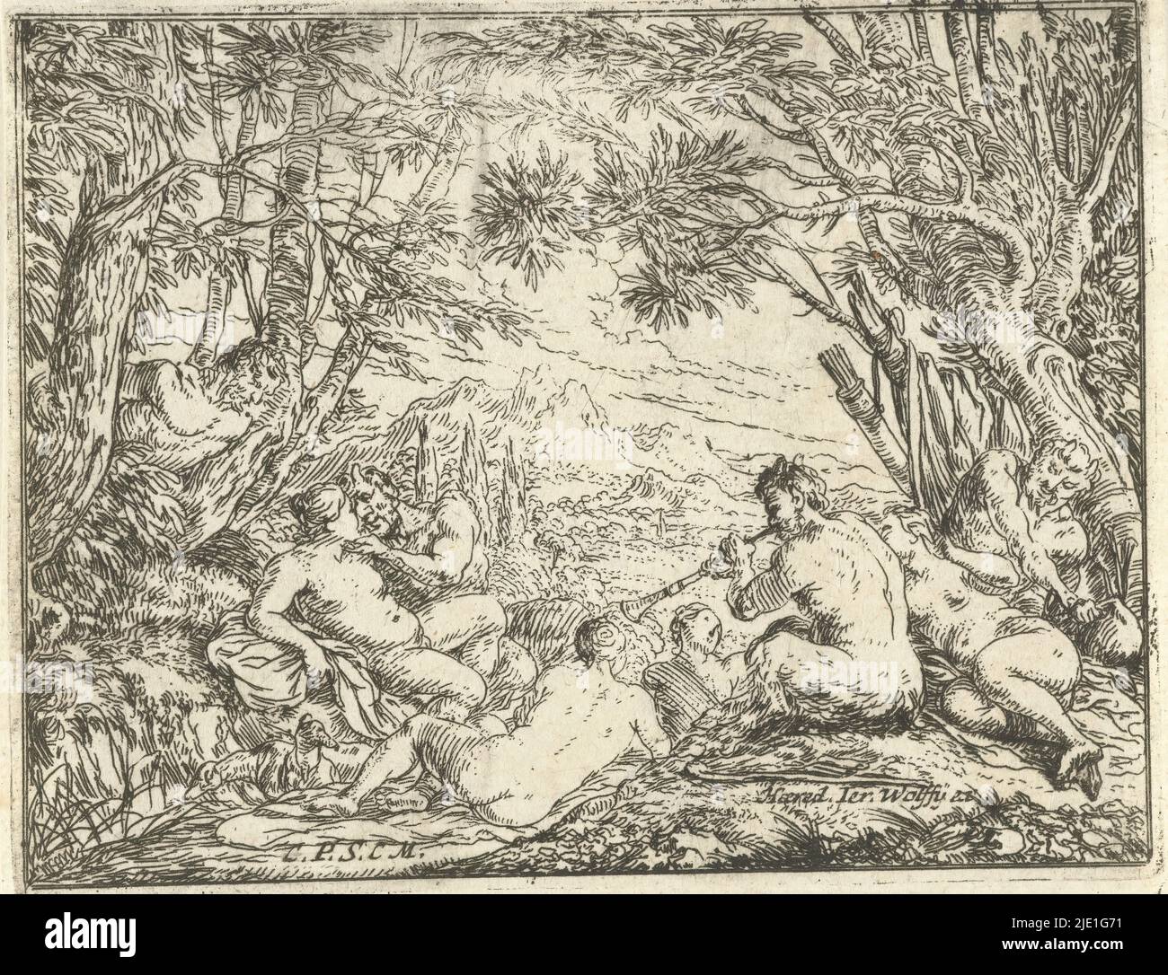 Satyrs and nymphs in a forest, By a forest edge lie satyrs and nymphs ...