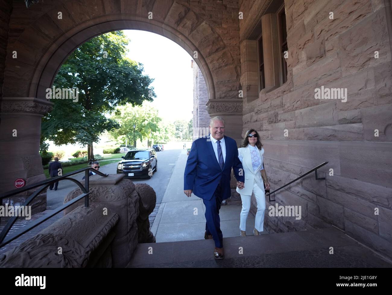 Premier Doug Ford and his wife Karla Ford arrive to announce his new ...