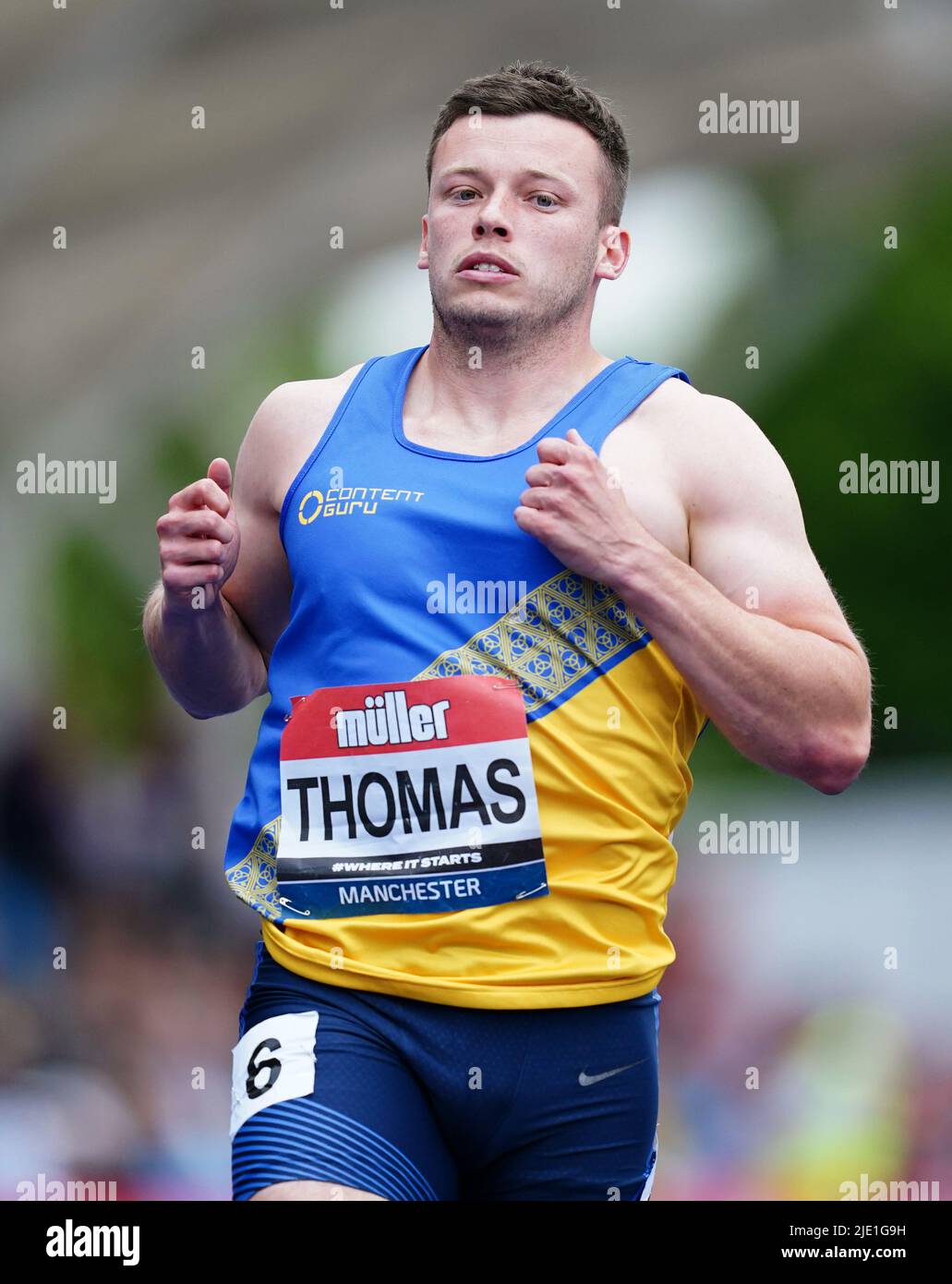 Adam Thomas in the Men's 100m Heats during day one of the Muller UK ...