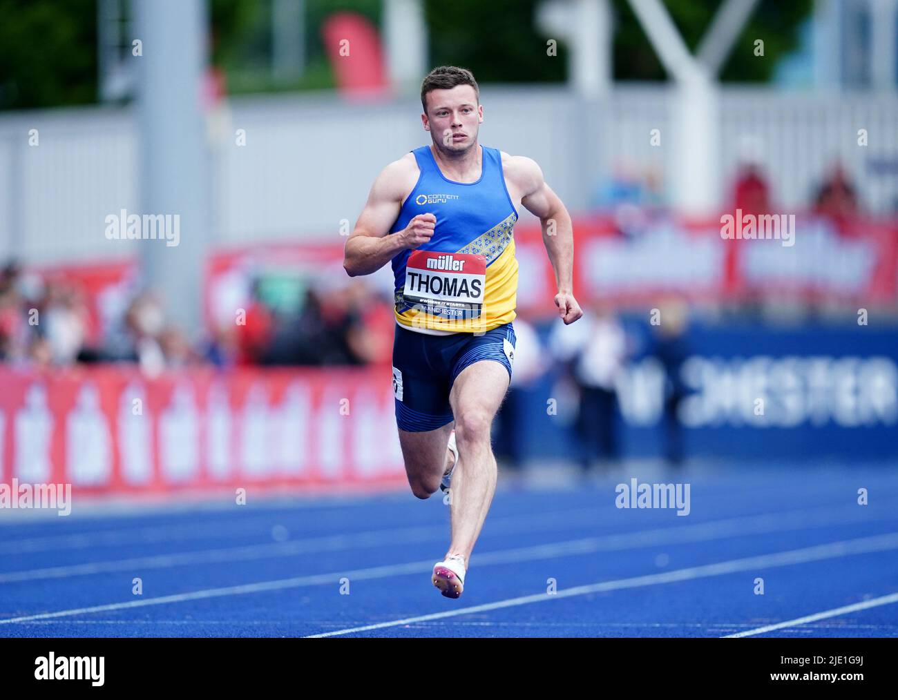 Adam Thomas in the Men's 100m Heats during day one of the Muller UK ...