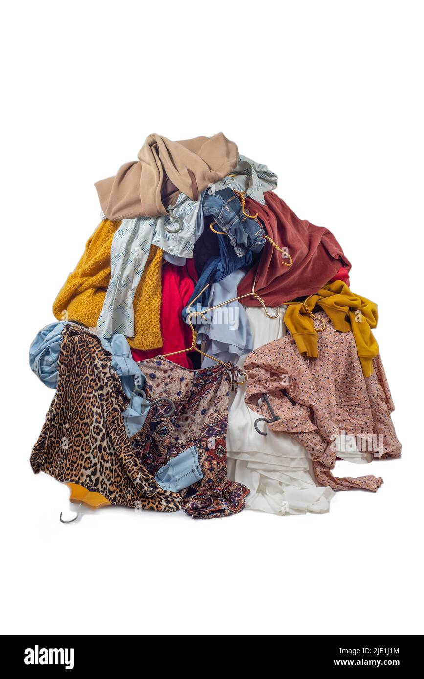 Pile with used clothes. The concept of sustainable fashion. Pile of ...