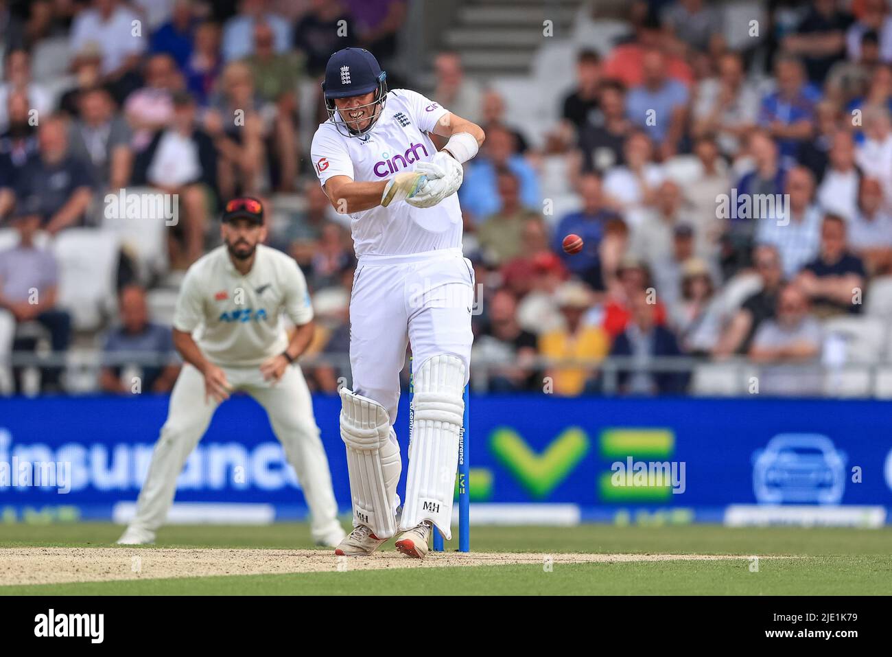 Jamie Overton of England hits a four (4) and notches up a half century ...