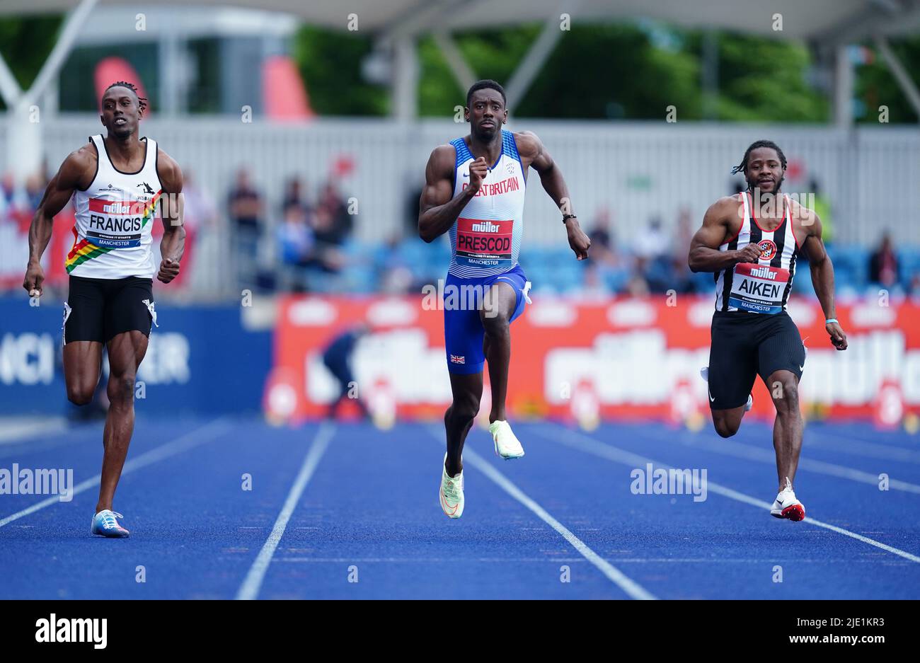 Reece Prescod in the Men's 100m Heats during day one of the Muller UK ...