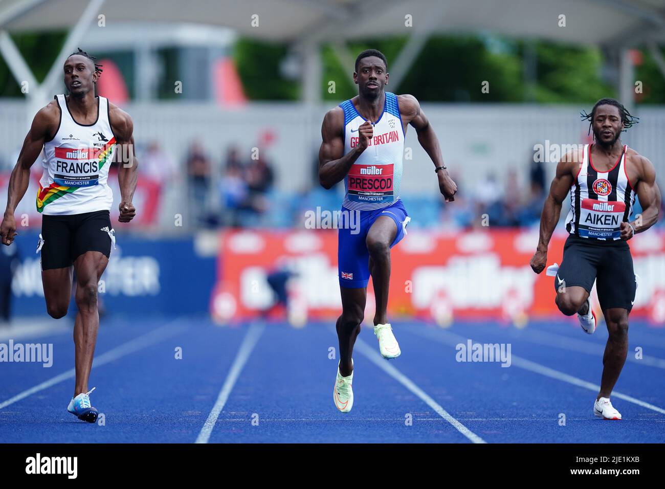 Reece Prescod in the Men's 100m Heats during day one of the Muller UK ...