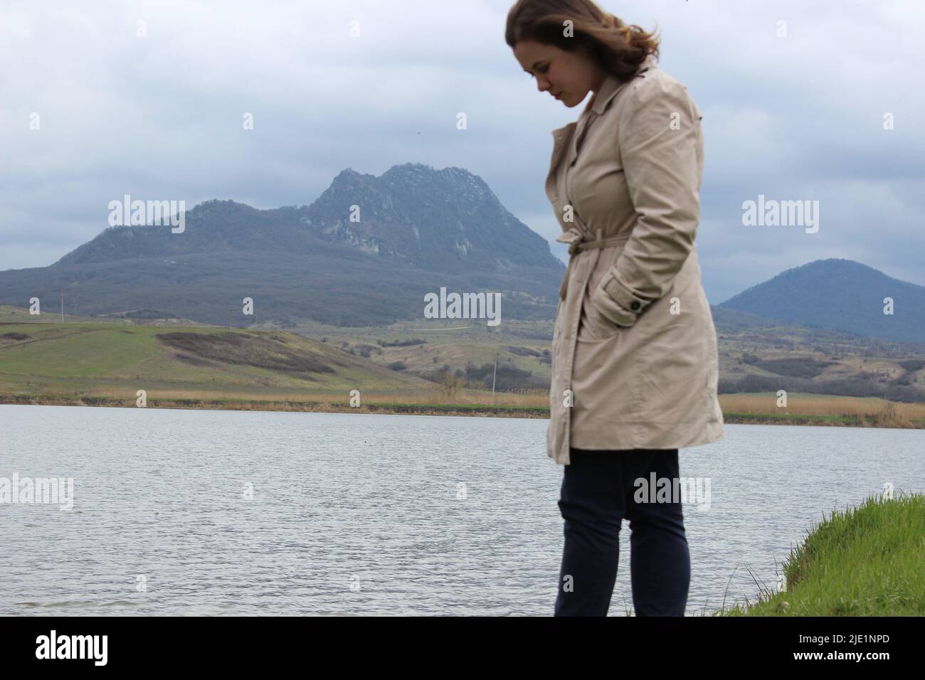 A girl of European appearance in nature, in the mountains Stock Photo ...