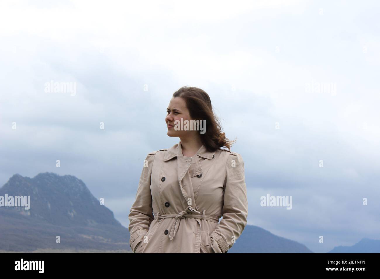 A girl of European appearance in nature, in the mountains Stock Photo ...