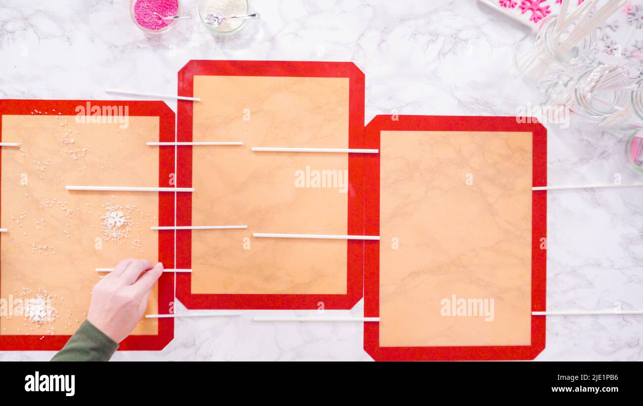 Flat lay. Making large homemade lollipops with different flavors Stock ...