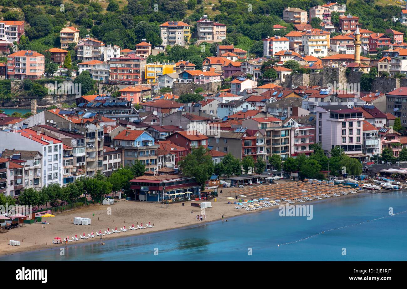 Beautiful cityscape on the mountains over Black-sea, Amasra. Amasra traditional Turkish ...
