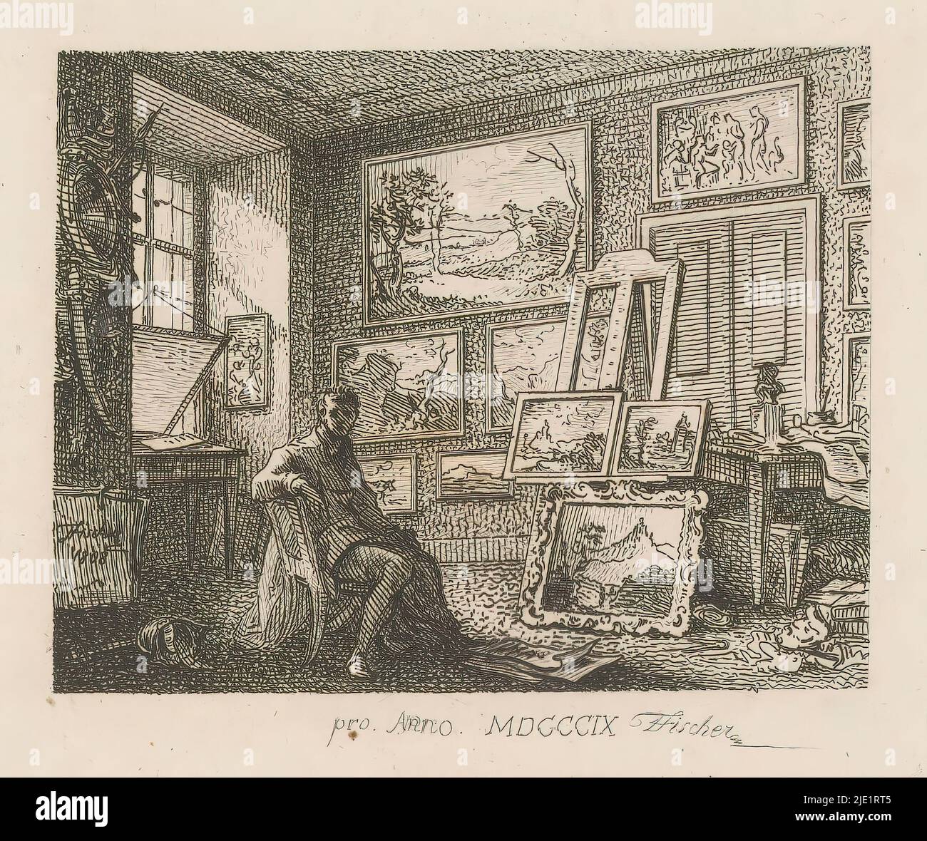 Self-portrait in studio, print maker: Joseph Fischer, (mentioned on ...