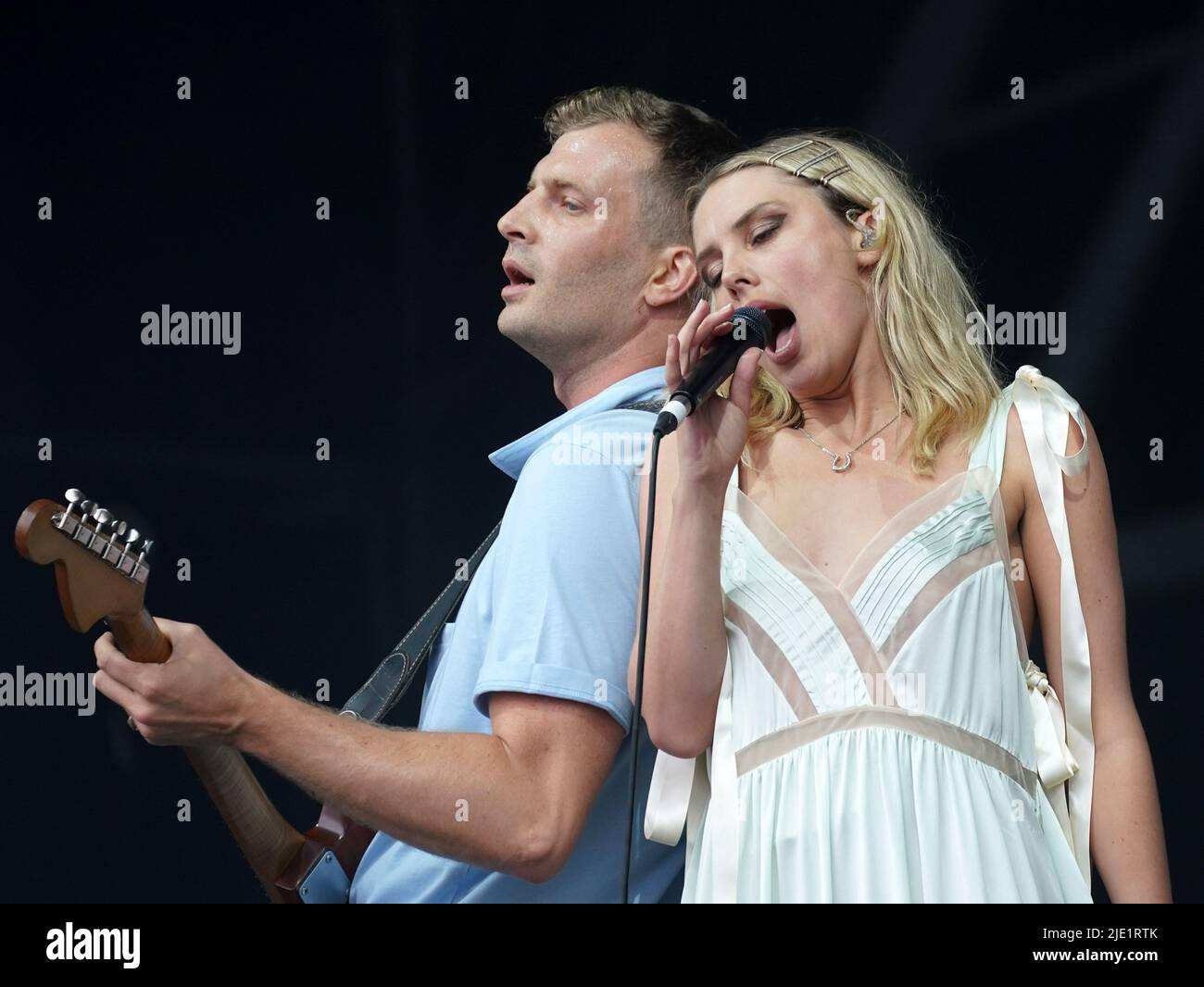 Ellie Rowsell and Joff Oddie of Wolf Alice performing on the Pyramid ...