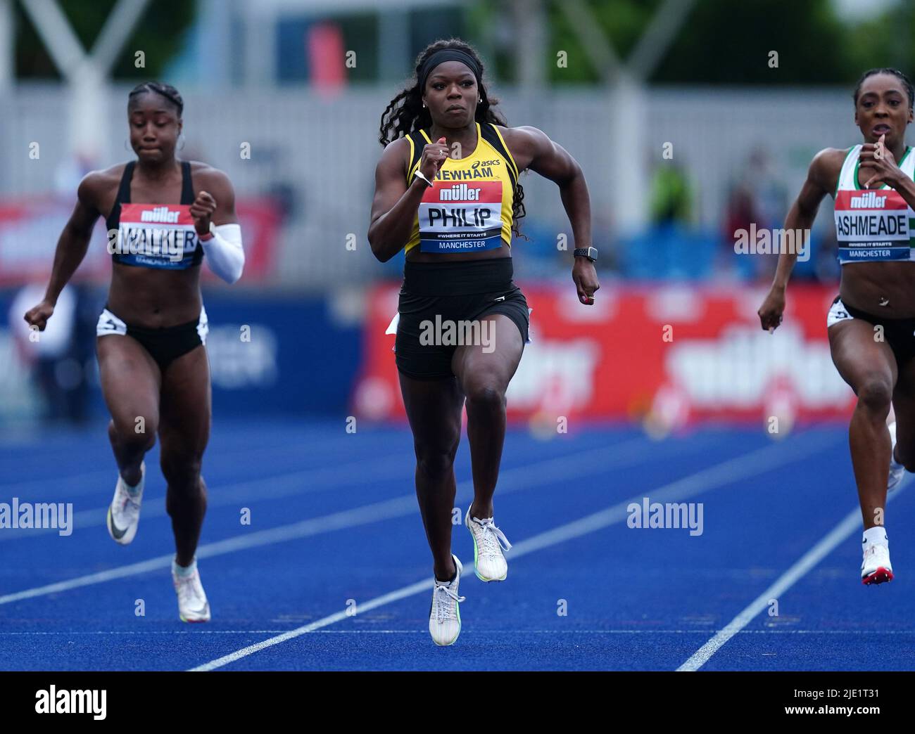 Asha Philip in the Women's 100m Heats during day one of the Muller UK ...