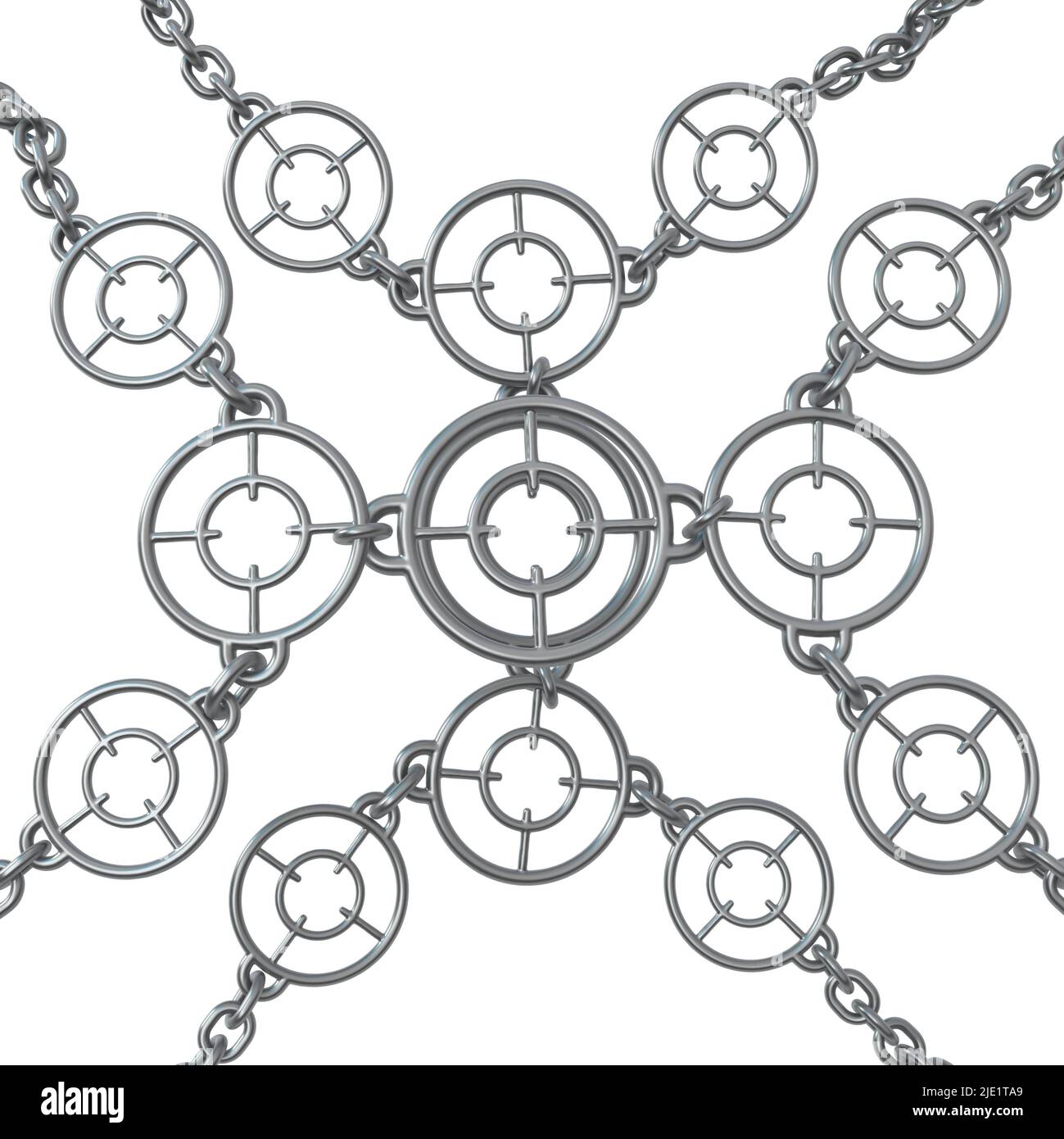 Aiming chain targeting cross abstract grey metal 3d illustration ...