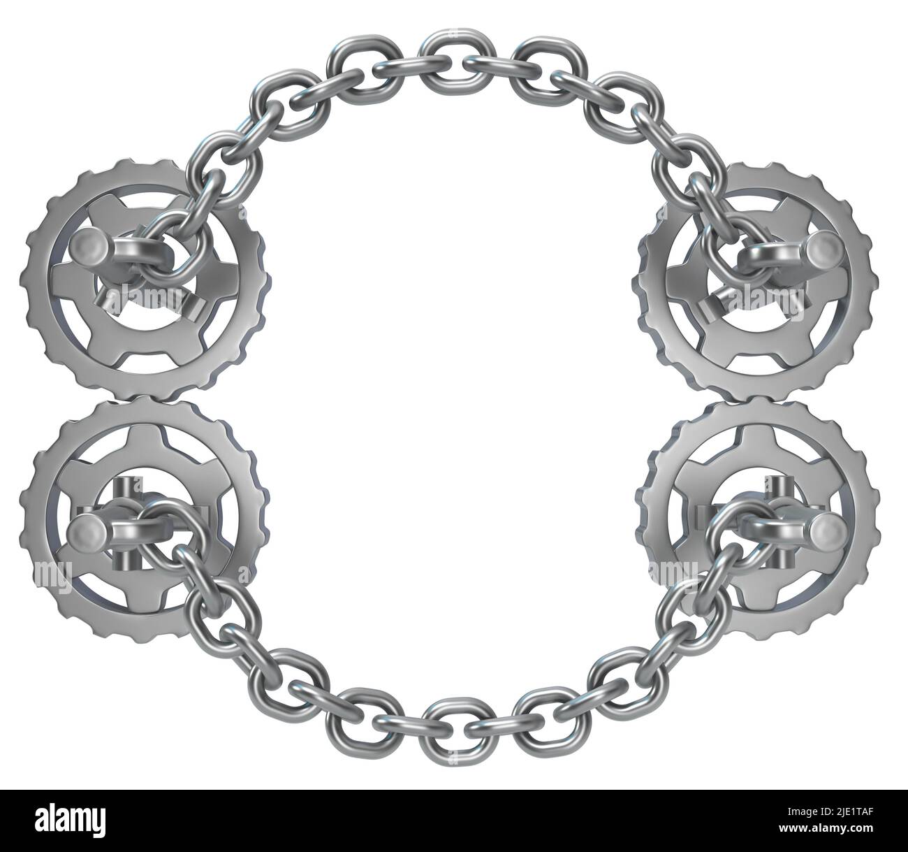 Chain gear pairs forming frame abstract grey metal 3d illustration ...