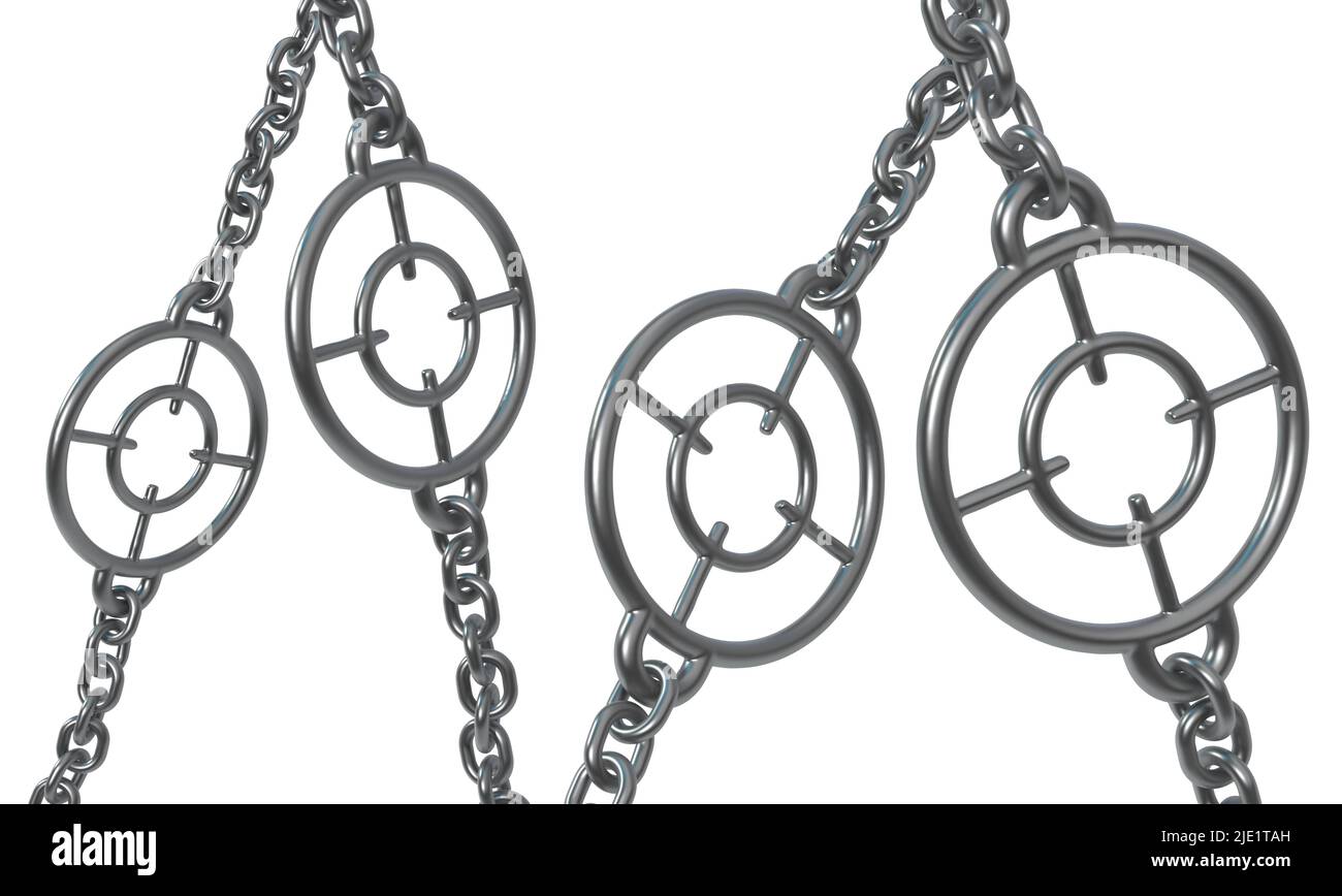 Aiming chain targeting row abstract grey metal 3d illustration ...