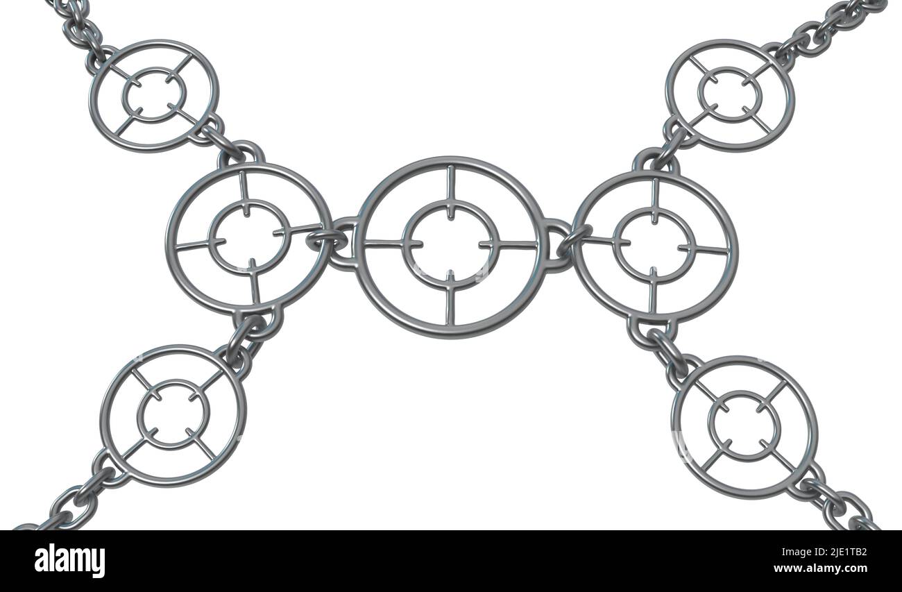 Aiming chain targeting abstract grey metal 3d illustration, isolated ...