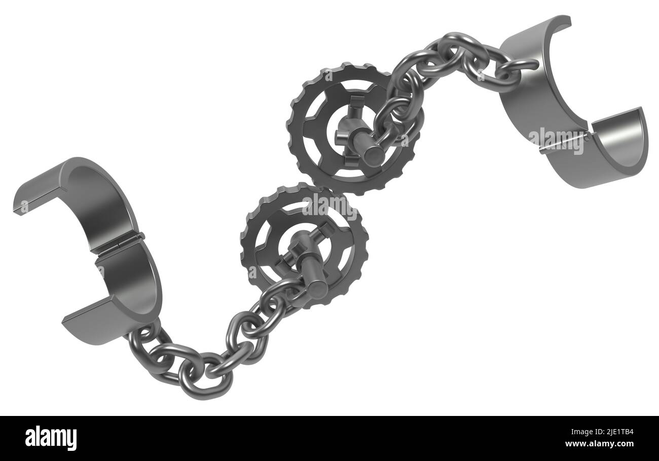 Shackles chain gears link grey metal 3d illustration, isolated ...