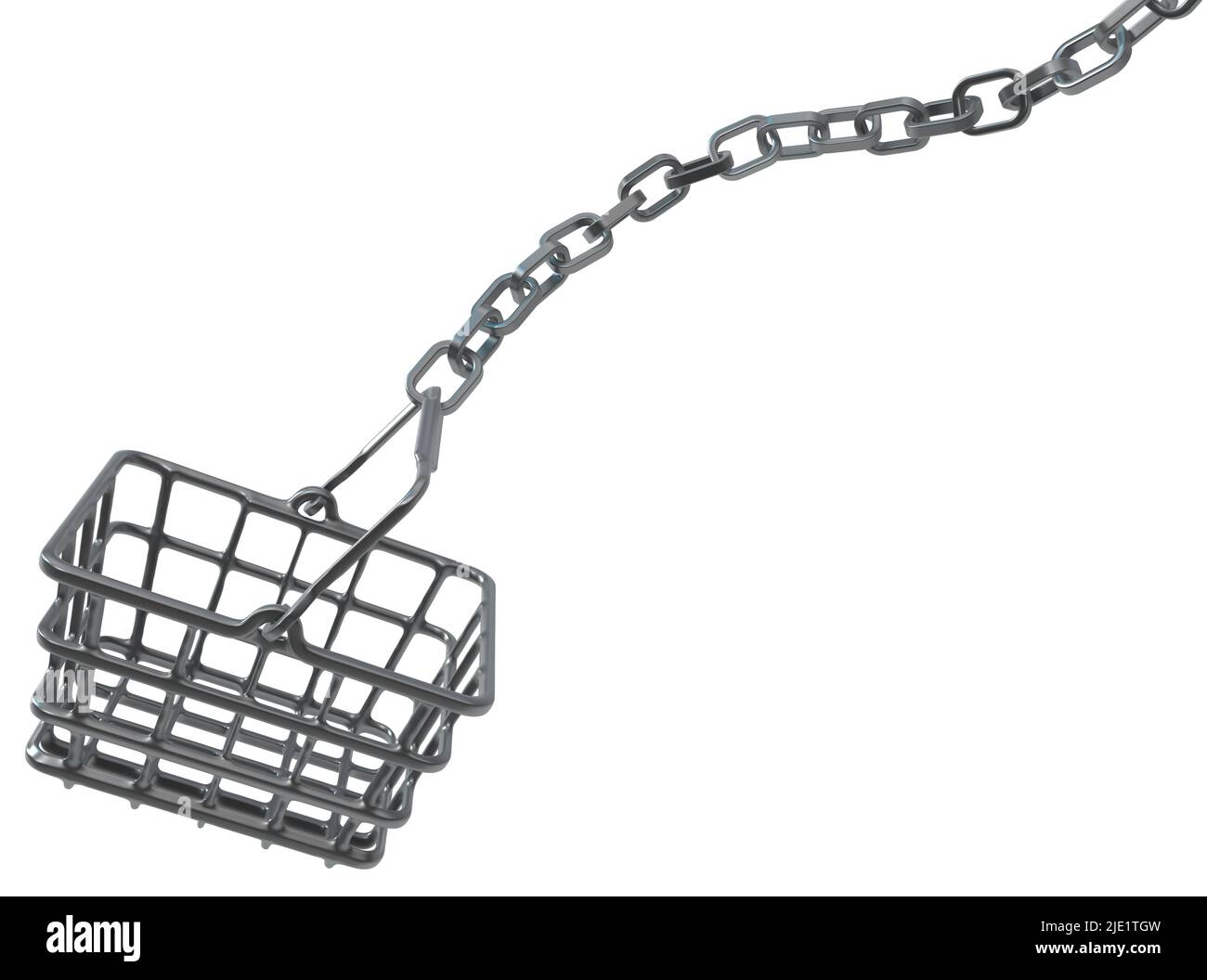 Shopping baskets metal long chain, 3d illustration, horizontal ...