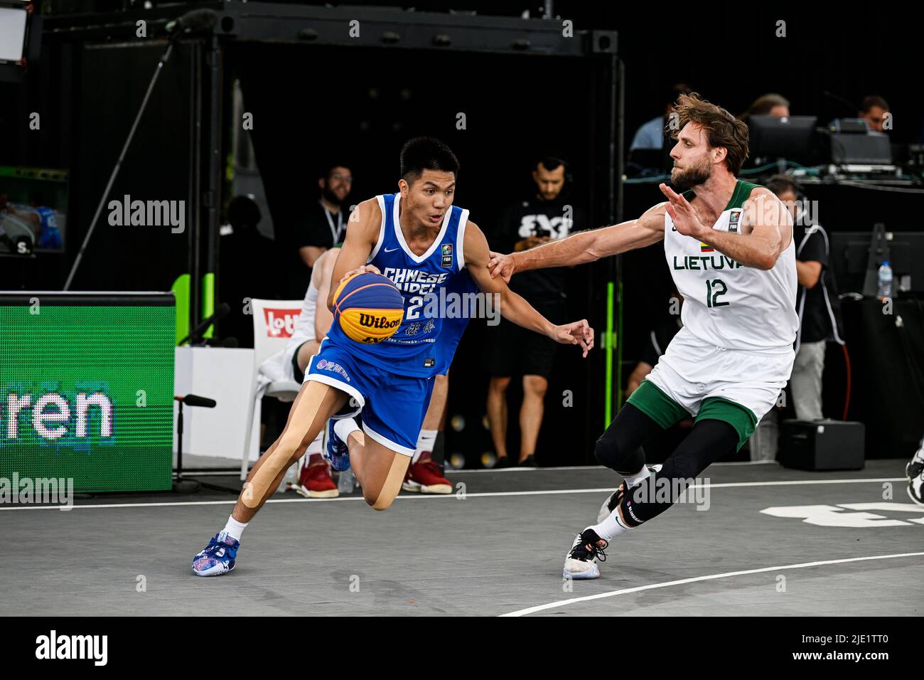 Antwerp, Belgium. 24th June 2022. Chinese Tapei's Kai-Yu Wang and Lithuania's Darius Tarvydas ...