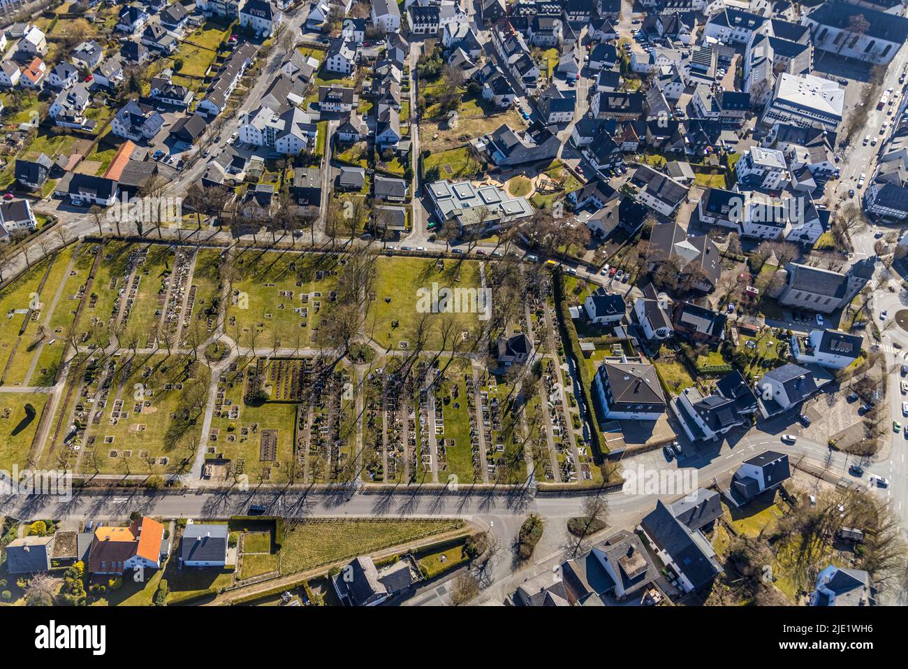 Aerial view, Old cemetery in Brilon, Sauerland, North Rhine-Westphalia ...