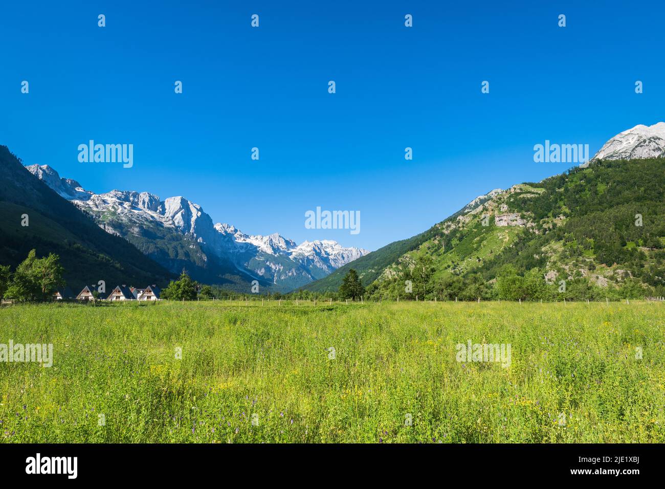 Albanian Alps view. Accursed Mountains landscape viewed from Valbona ...