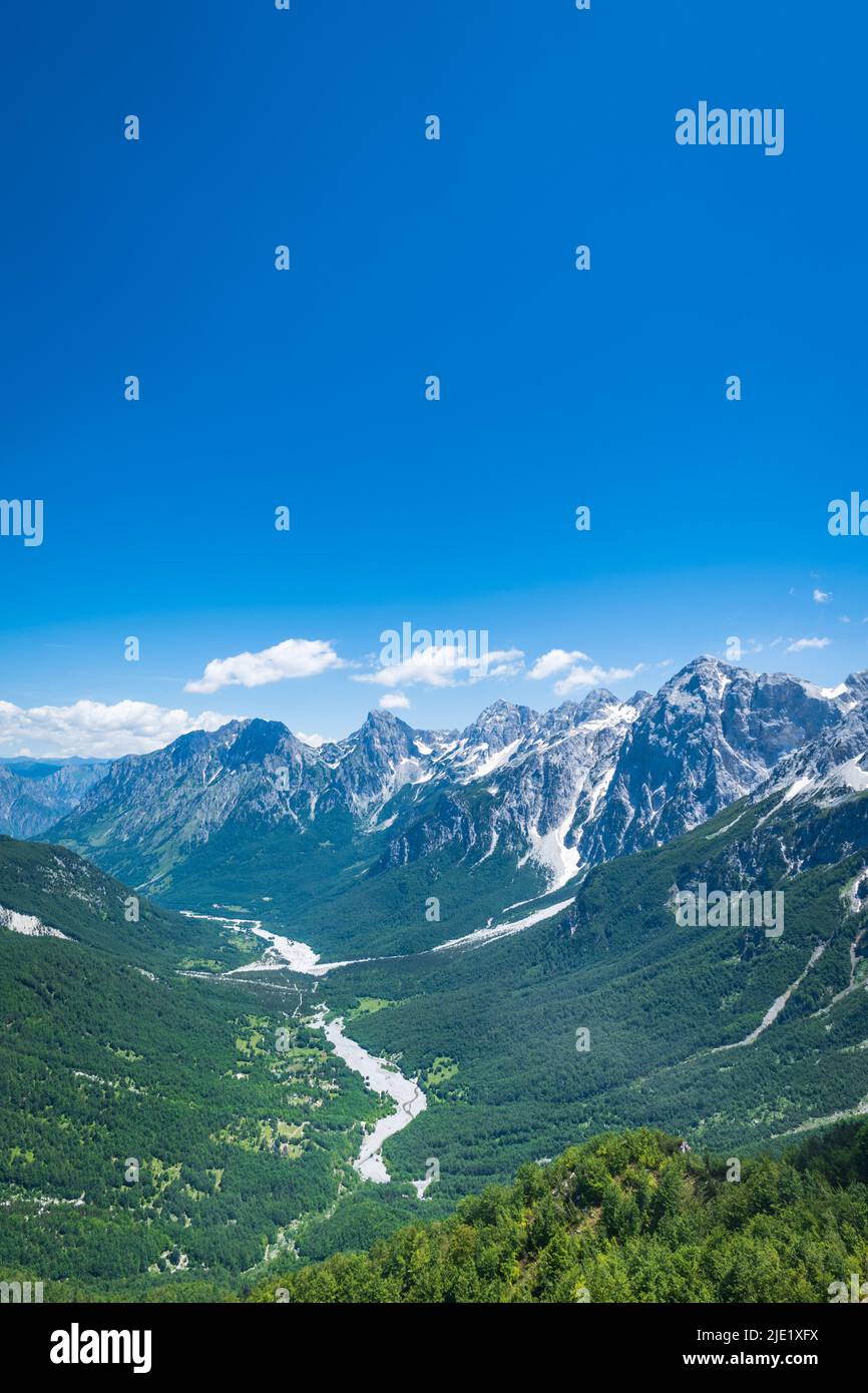 Albanian Alps view. Accursed Mountains landscape viewed from Valbona ...
