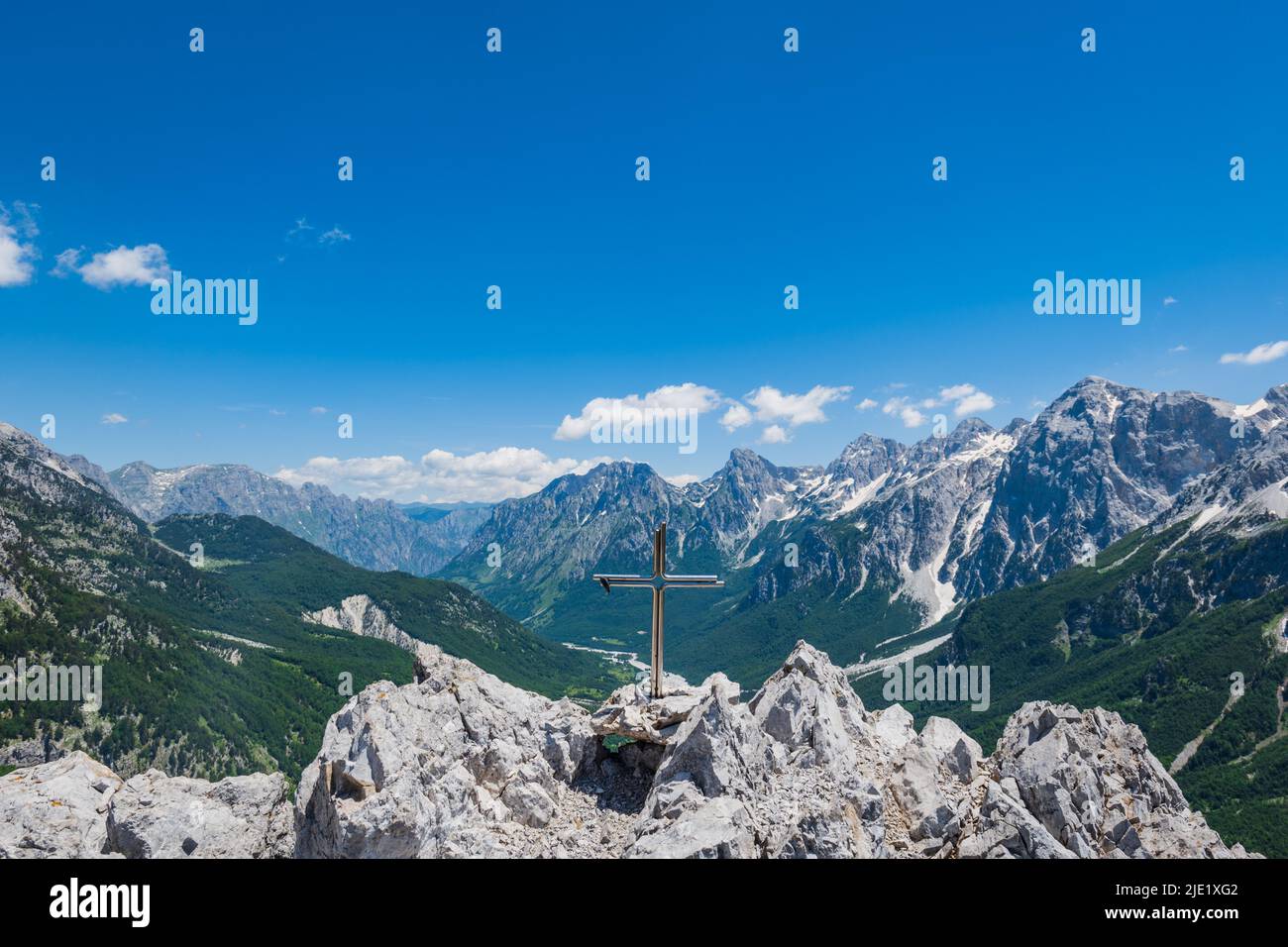 Albanian Alps view. Accursed Mountains landscape viewed from Valbona ...