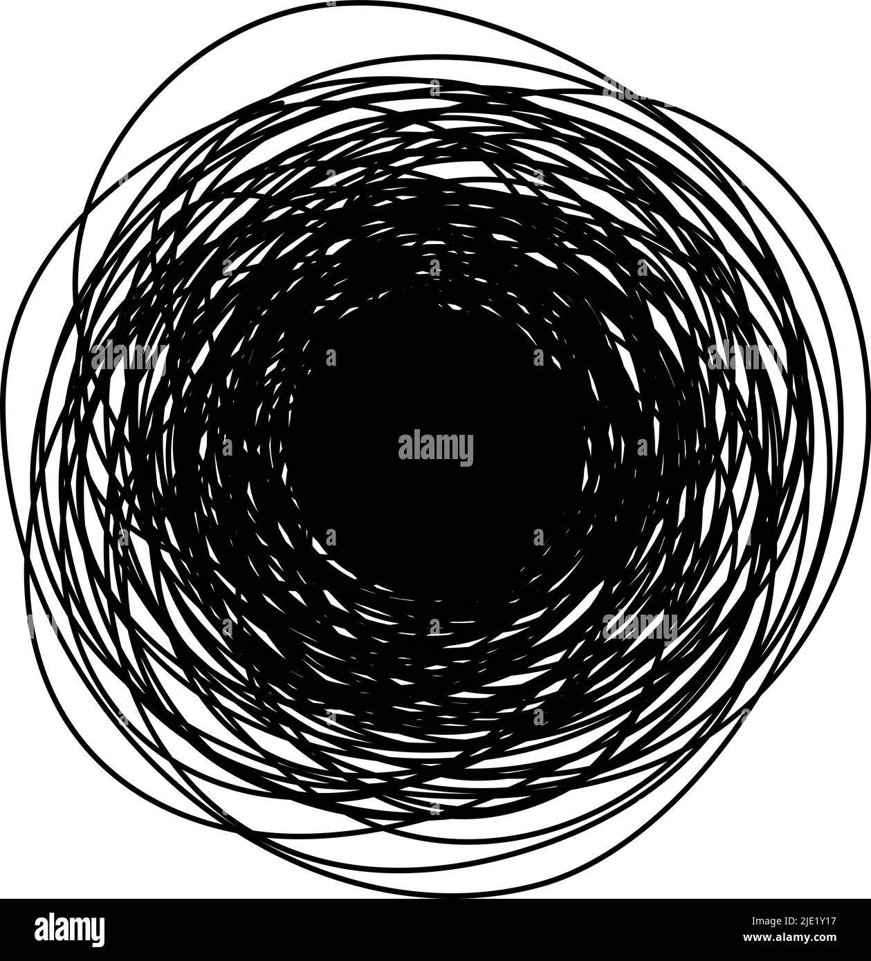 Grungy round scribble circle hand drawn with thin line, isolated on ...