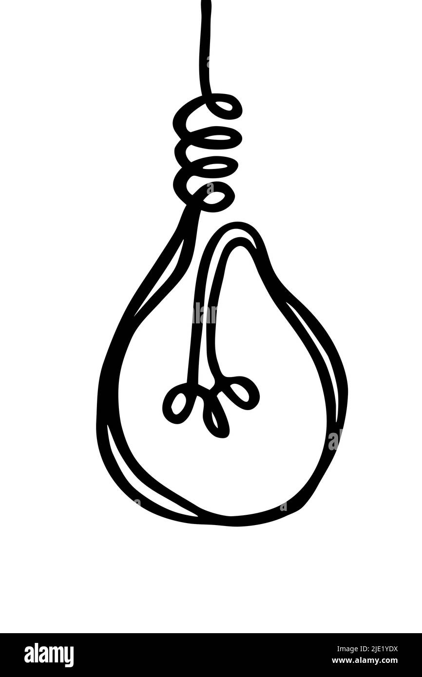 Doodle light bulb hand drawn with felt pen brush, isolated on white ...