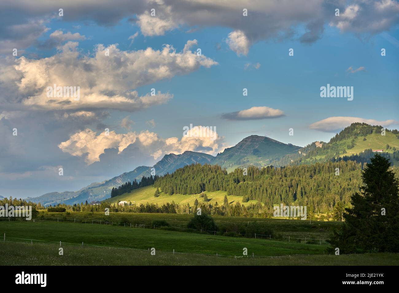 atmospheric mountain landscape with Nagelfluh mountain chain and ...