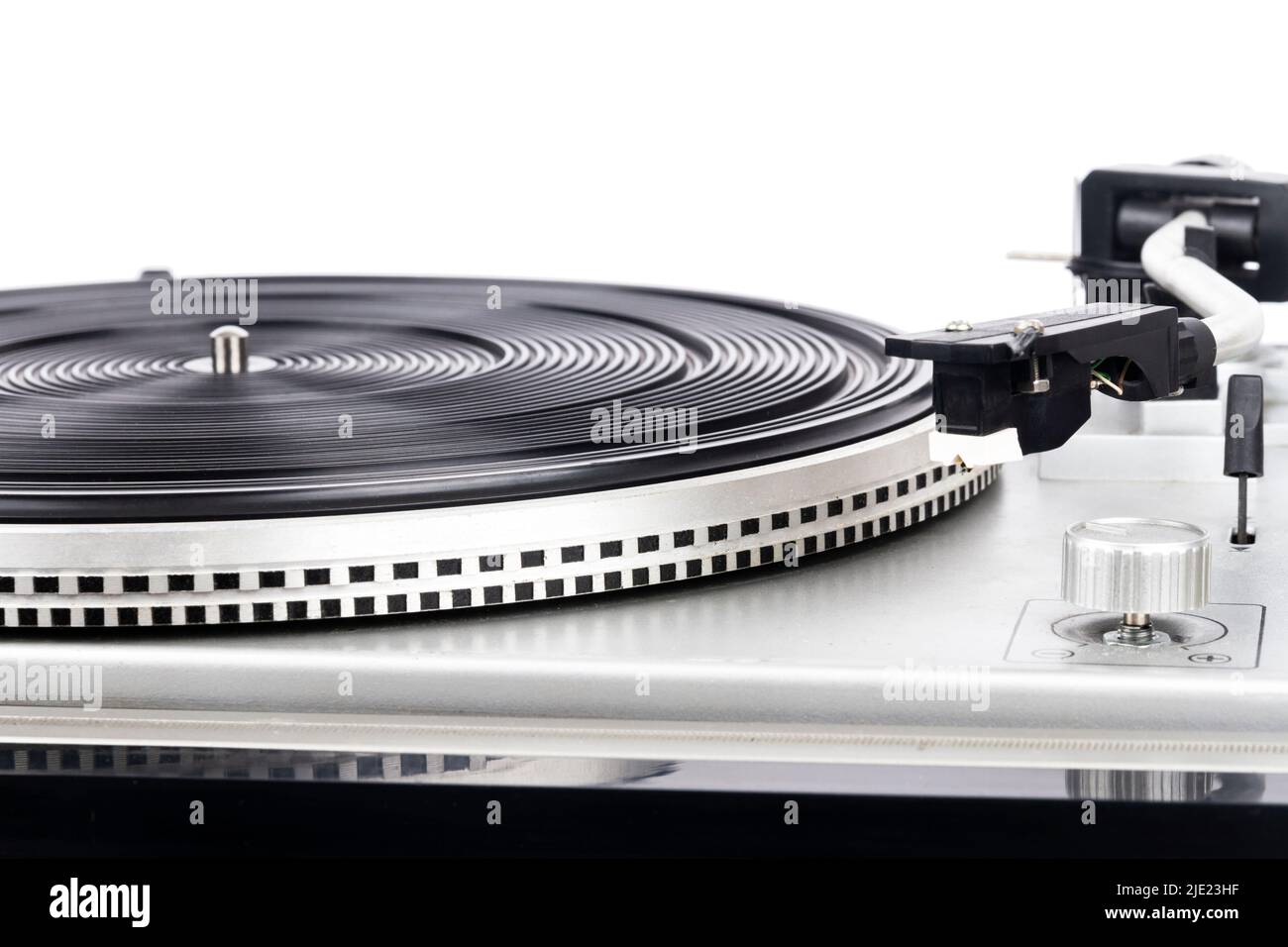 Close up of vintage turntable vinyl record player. Retro audio ...