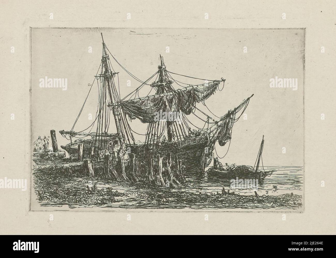 Ship docked at a loading dock, On the left side a loading dock where a ...