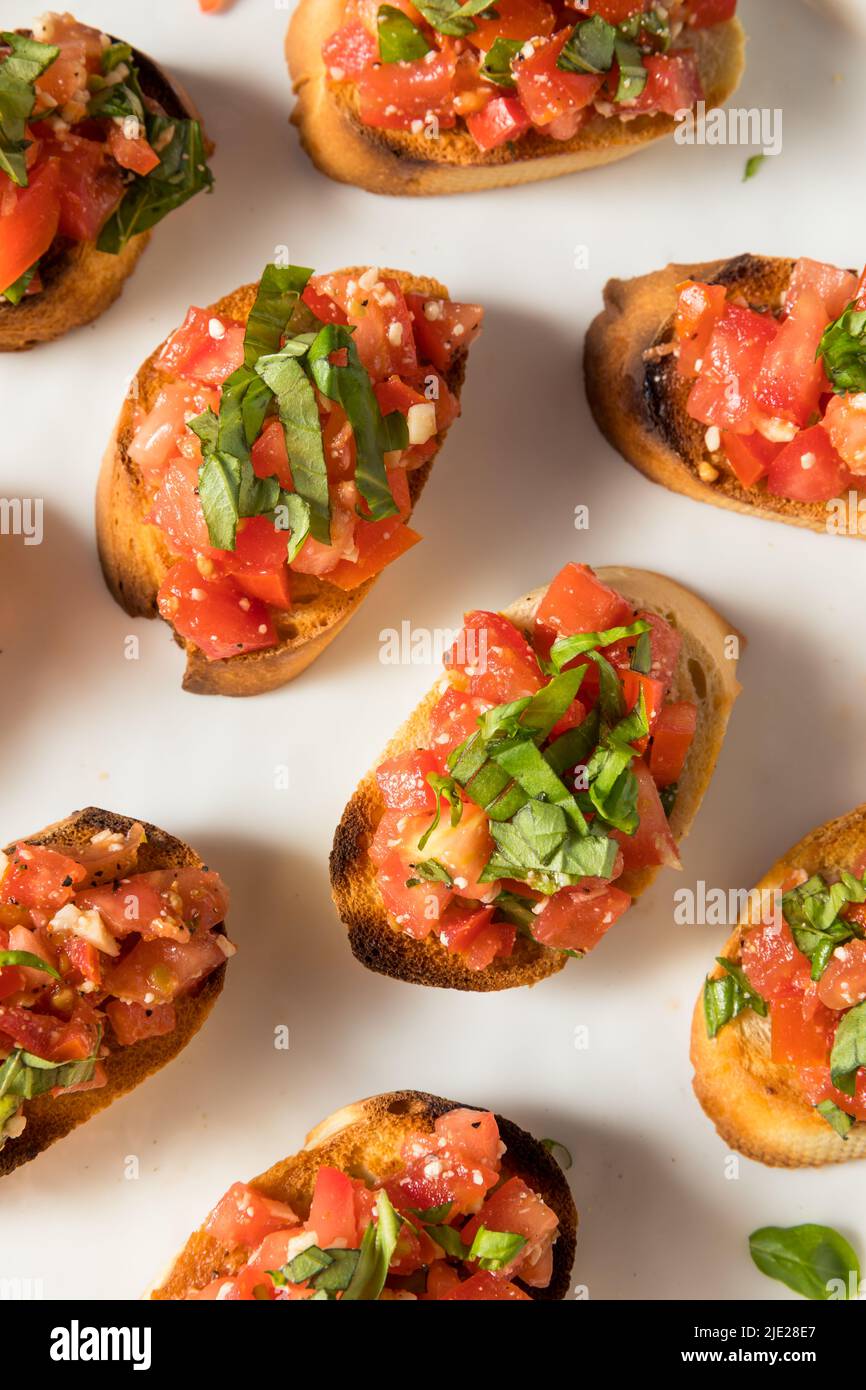 Homemade Healthy Italian Tomato Bruschetta with Basil and Toast Stock ...