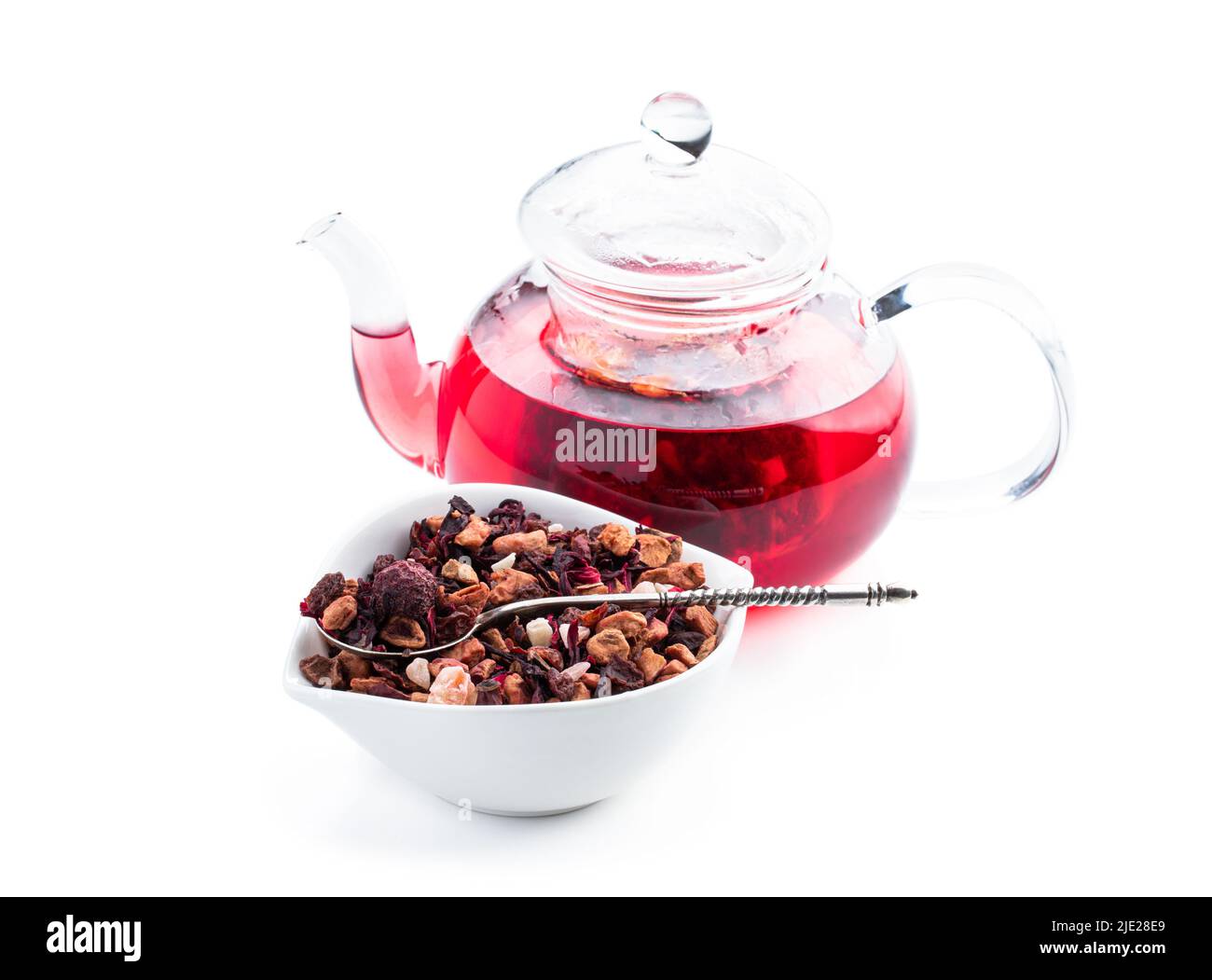 Hot fruit tea in glass teapot isolated on white Stock Photo - Alamy