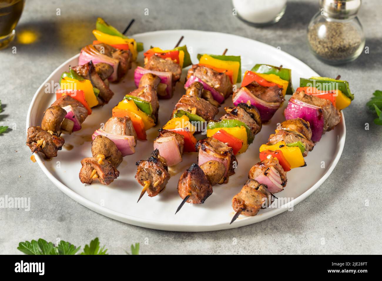 Homemade Beef Skewers Kebabs with Peppers and Onions Stock Photo - Alamy