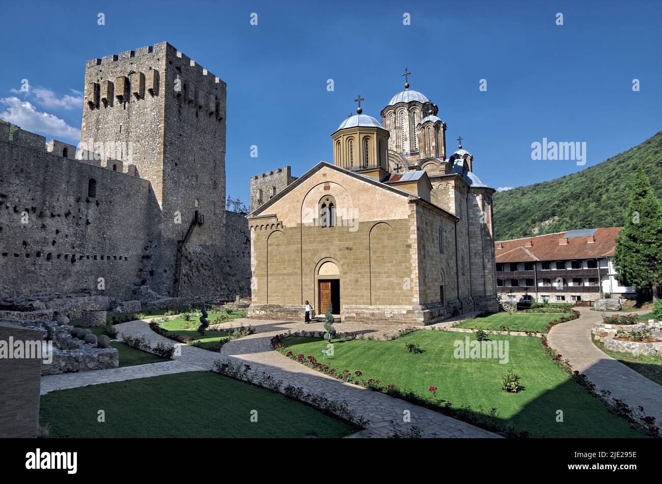 the medieval Church of Holy Trinity in the Manasija Monastery of Serbia ...