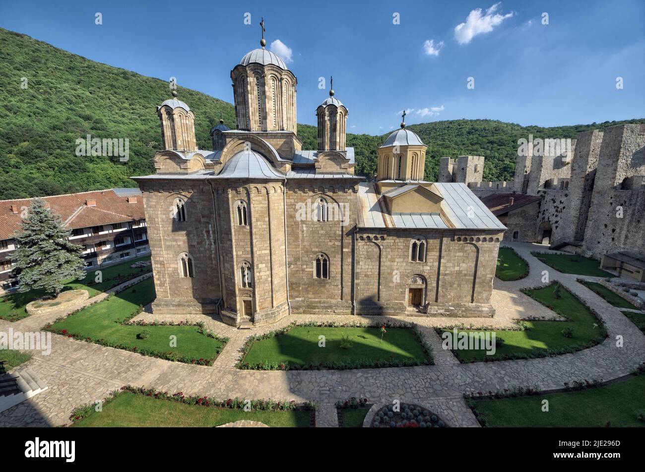 the medieval Church of Holy Trinity in the Manasija Monastery of Serbia ...