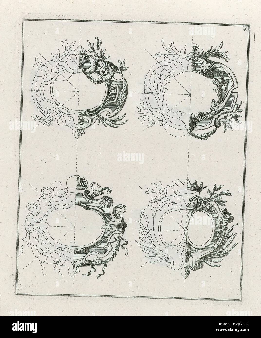Four rocaille shields, II Anleitung zu Groteschen Schild und andern ...
